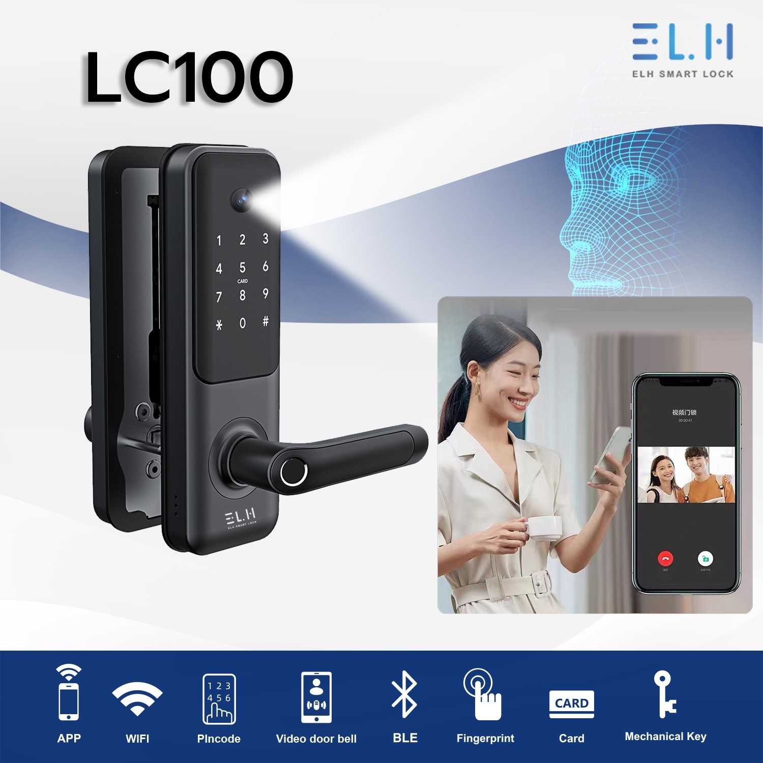 ELH Smart Door Lock รุ่น LC100 LC100 เดือยใหญ่ - บริษัท มูเนี่ยน ซัพลาย เชน จำกัด - ThaiPick